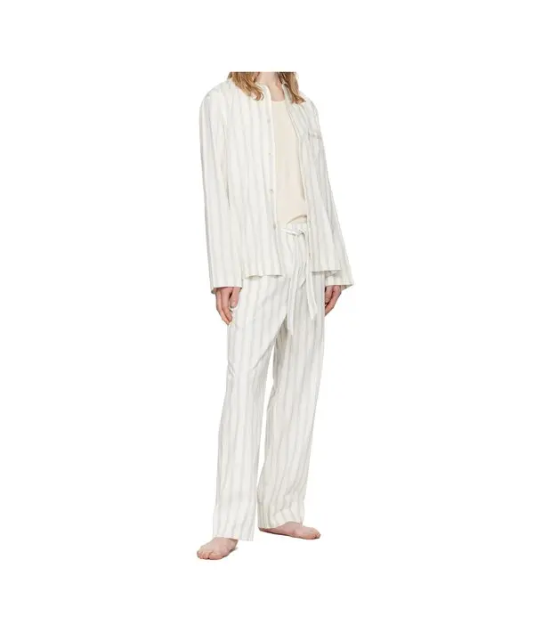 TEKLA Striped Long-sleeved Shirt Pajamas - White