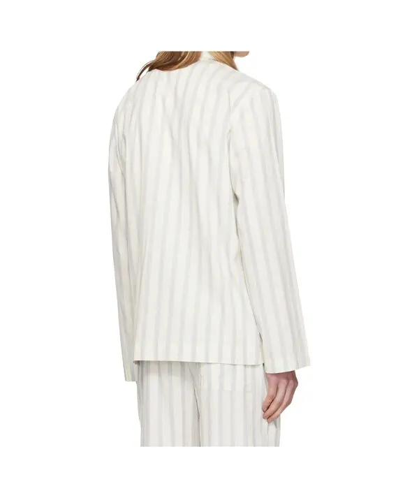 TEKLA Striped Long-sleeved Shirt Pajamas - White