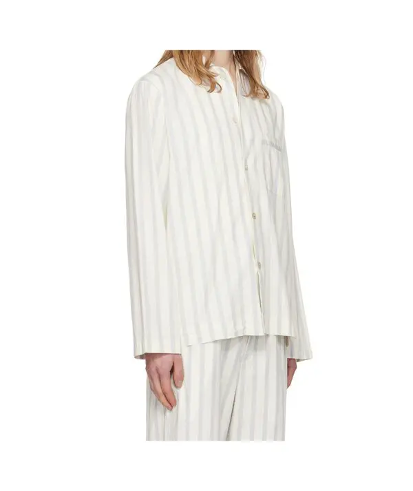 TEKLA Striped Long-sleeved Shirt Pajamas - White