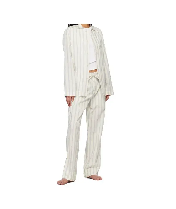 TEKLA Striped Long-sleeved Shirt Pajamas - White