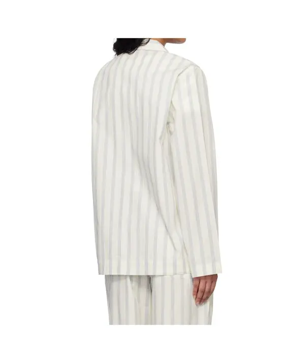 TEKLA Striped Long-sleeved Shirt Pajamas - White