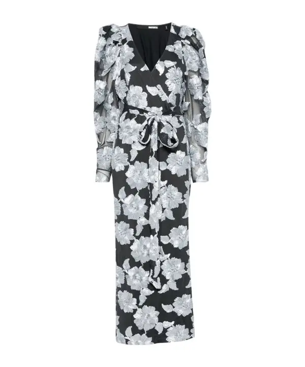 ROTATE BY BIRGER CHRISTENSEN Floral Lace Wrap Dress - Gray Pinstripe Comb.