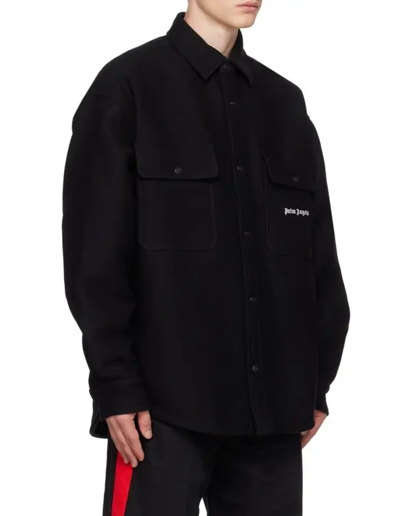 Palm Angels Logo-embroidered Twill Overshirt - Black