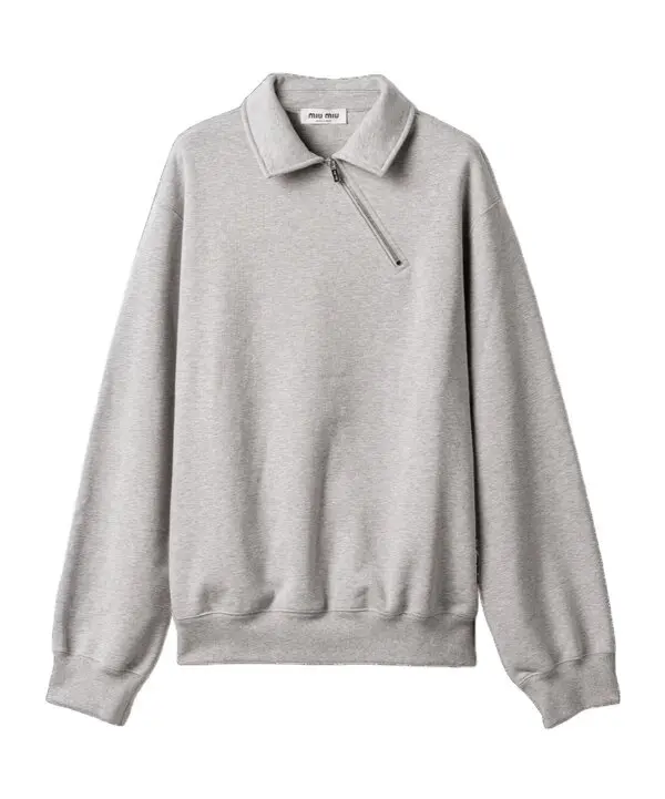Miu Miu Zippered Cotton Fleece Jacket - Grey