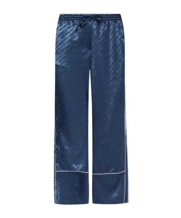 Off-White All-over Logo Patterned Straight Leg Trousers - Navy Blue