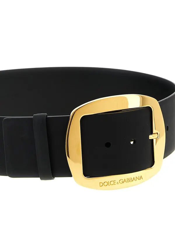 Dolce & Gabbana Leather Belt With Engraved Logo Buckle