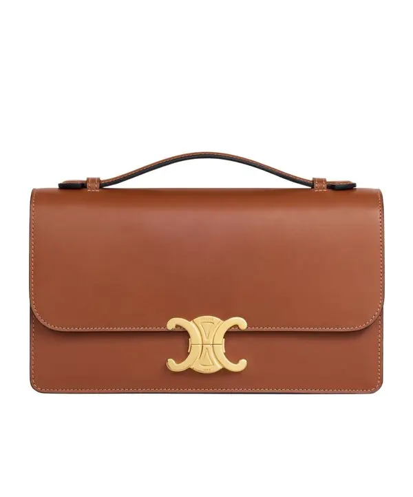 Celine Medium Triomphe Folio In Natural Calfskin - Tan
