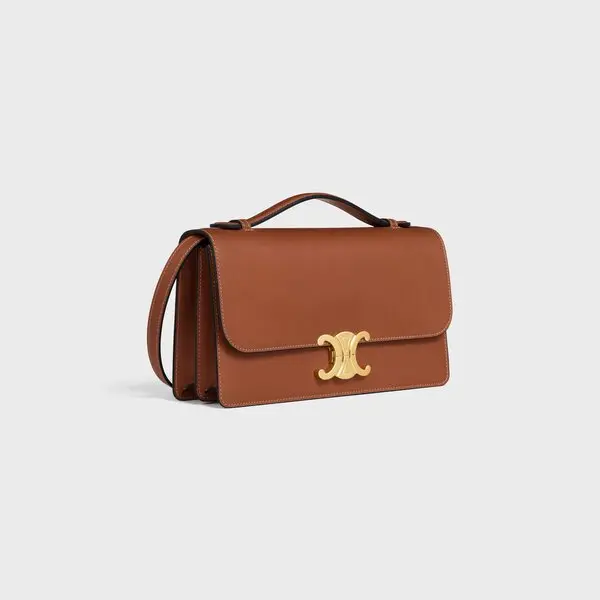 Celine Medium Triomphe Folio In Natural Calfskin - Tan