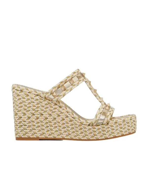 Valentino Garavani Rockstud Laminated Nappa Wedge Sandal 90 Mm