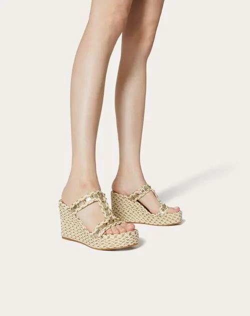 Valentino Garavani Rockstud Laminated Nappa Wedge Sandal 90 Mm