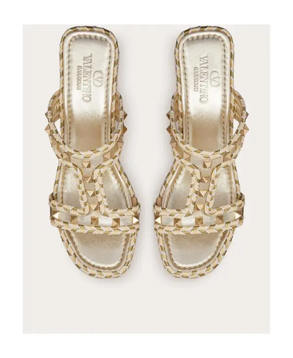 Valentino Garavani Rockstud Laminated Nappa Wedge Sandal 90 Mm