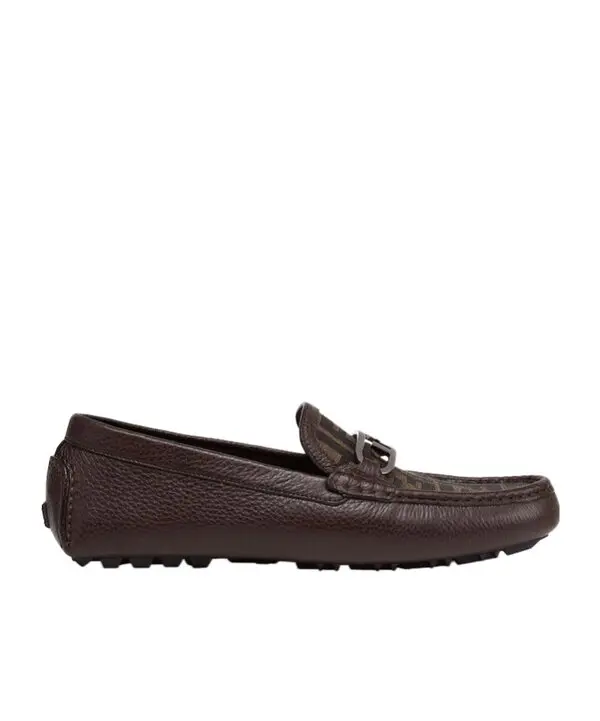 Fendi Ff Jacquard Slip-on Loafers With O'lock Buckle - Black
