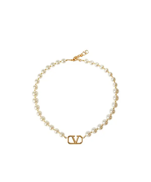 Valentino Garavani Vlogo Signature Faux Pearl Necklace - Yellow