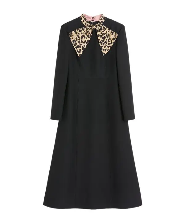 Valentino Garavani Leopard Print Collar Midi Dress