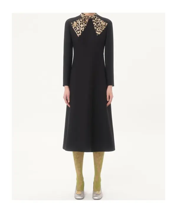Valentino Garavani Leopard Print Collar Midi Dress