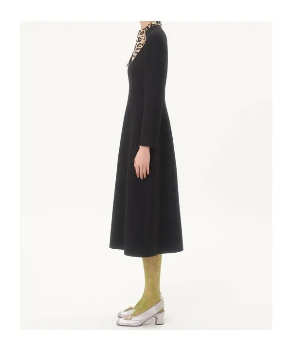 Valentino Garavani Leopard Print Collar Midi Dress