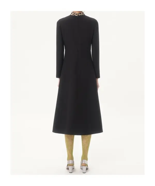Valentino Garavani Leopard Print Collar Midi Dress