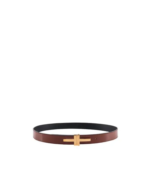 TOM FORD Logo Plaque Leather Belt - Black