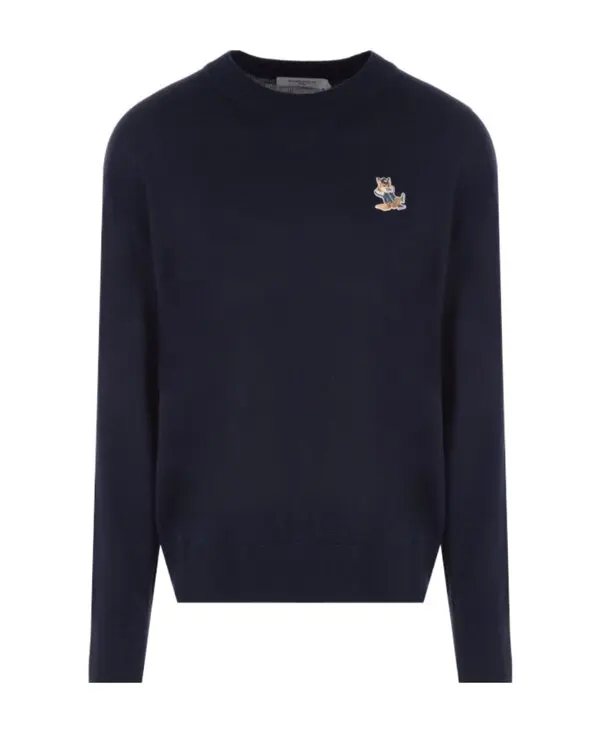 Maison Kitsuné Embroidered Fox Patch Long Sleeve Sweater - Black