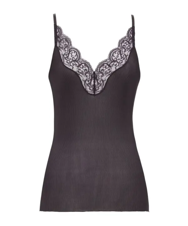 Saint Laurent Ribbed Lace Trim V-neck Tank Top