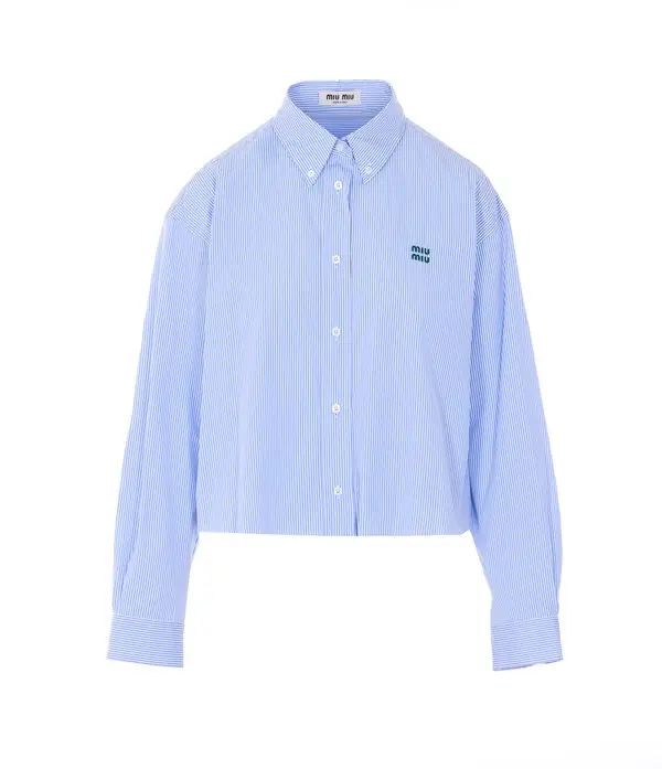 Miu Miu Striped Logo Embroidered Shirt - No
