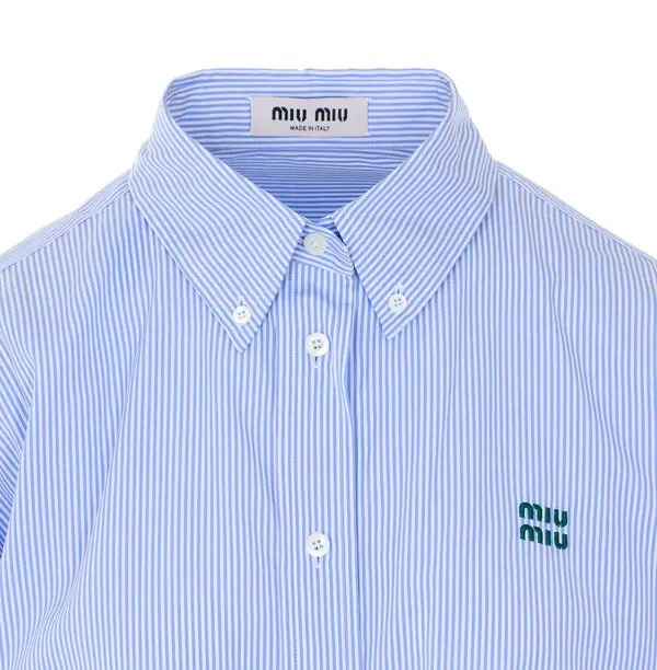 Miu Miu Striped Logo Embroidered Shirt - No