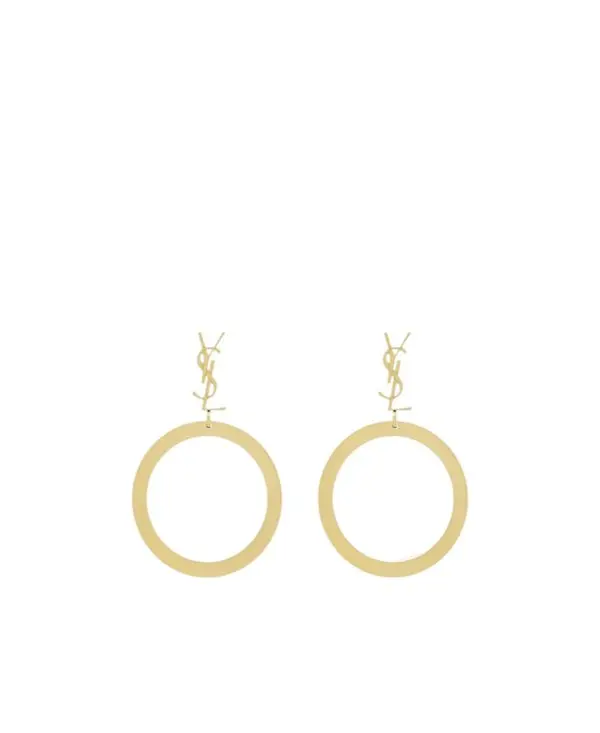 Saint Laurent Cassandre Pendant Hoop Earrings - Golden