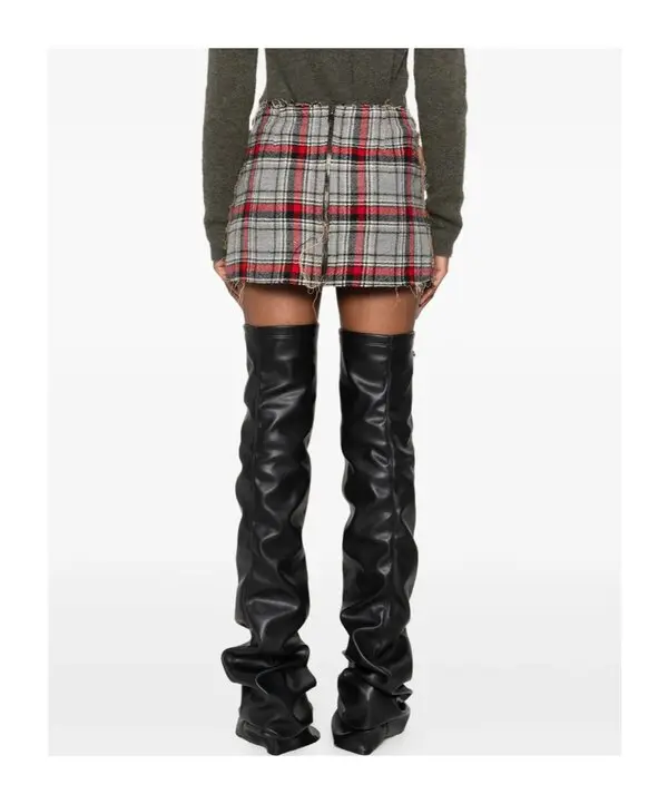 R13 Plaid Mini Skirt With Frayed Hem And Safety Pin Detail