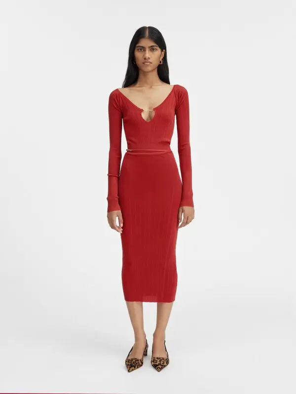 Jacquemus Ribbed Midi Skirt - Red
