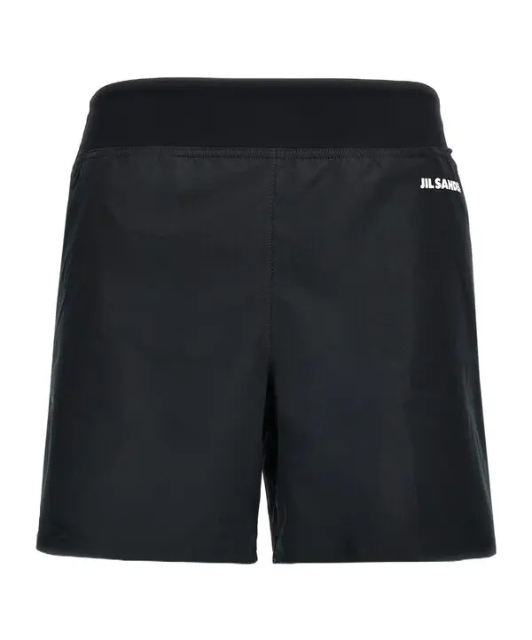 JIL SANDER Elasticated Waistband Shorts With Contrasting Logo - Black