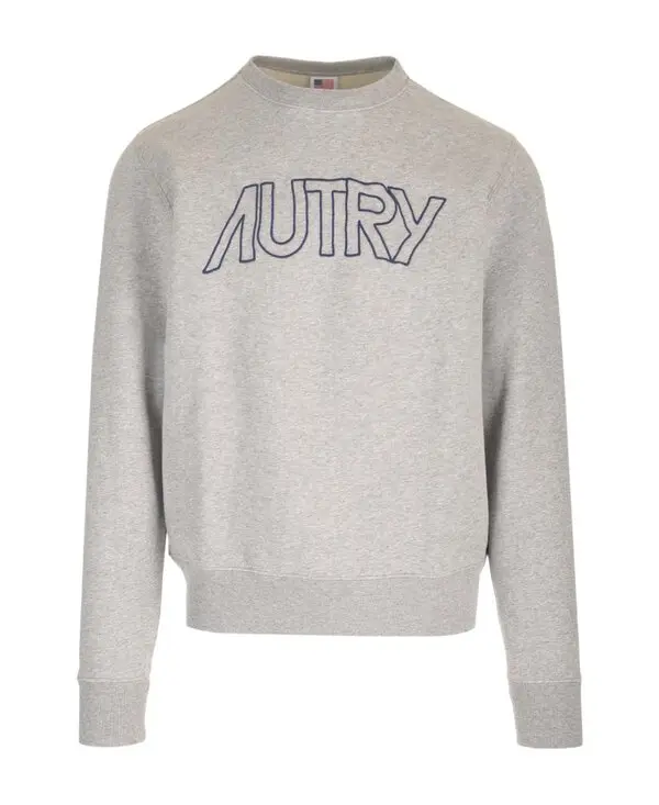 AUTRY Logo Embroidered Cotton Crewneck Sweatshirt - Gray