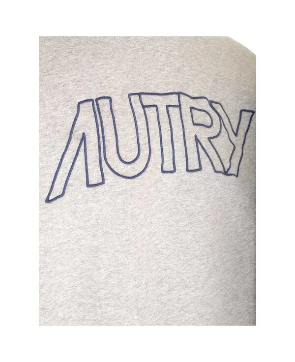 AUTRY Logo Embroidered Cotton Crewneck Sweatshirt - Gray