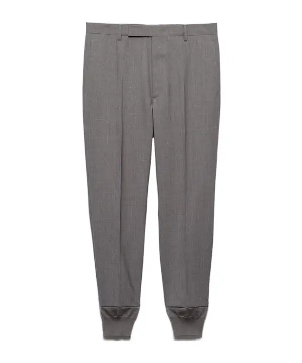 Prada Slim Fit Trousers With Ribbed Cuffs - Gray