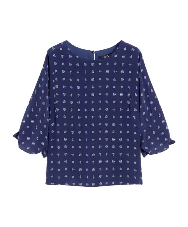 Max Mara Crepe De Chine Crew-neck Blouse With Bow Detailing - Blue