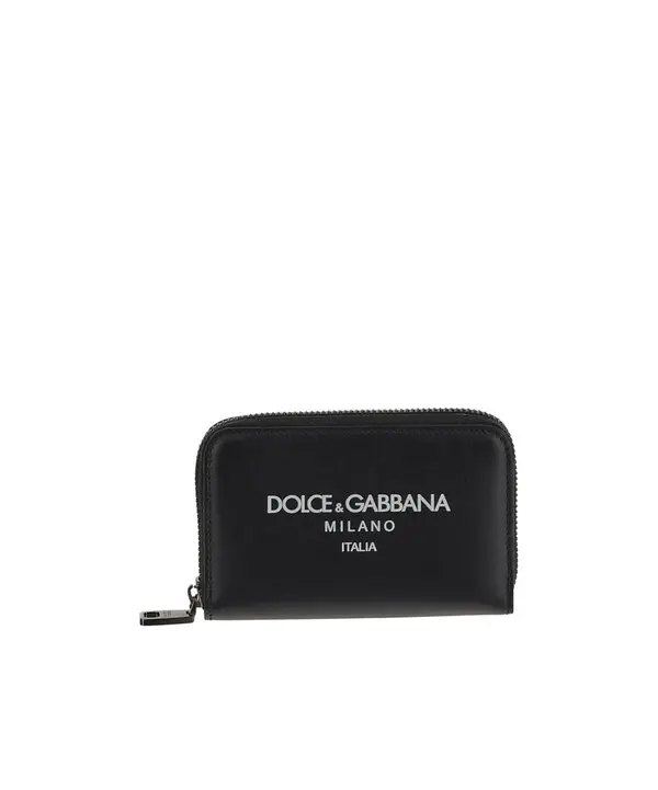 Dolce & Gabbana Dolce Gabbana Logo Printed Zipped Wallet - Black