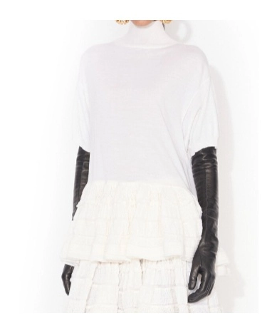 Alaïa High Neck Short Sleeve Top With Ruffled Hem - White