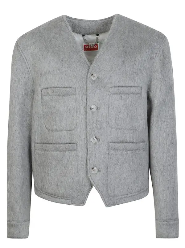 Kenzo Collarless Jacket In Hairy Wool Alpaca And Mohair