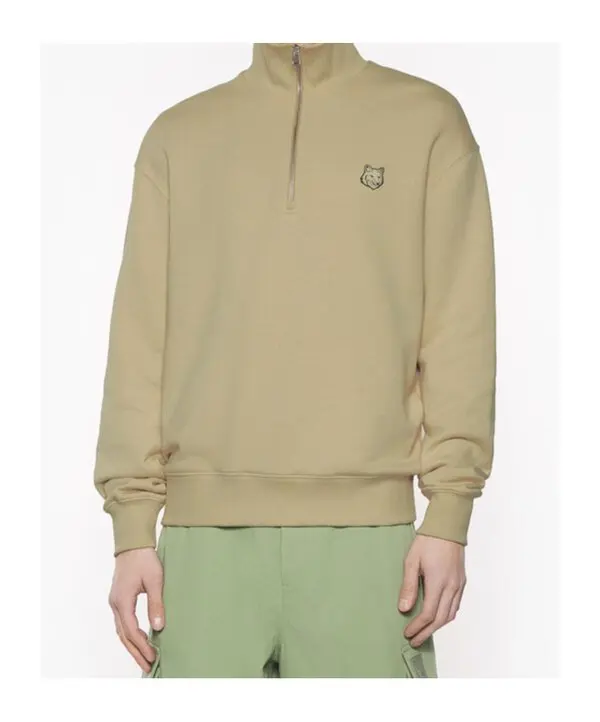 Maison Kitsuné Half Zip Sweatshirt With Embroidered Fox Head