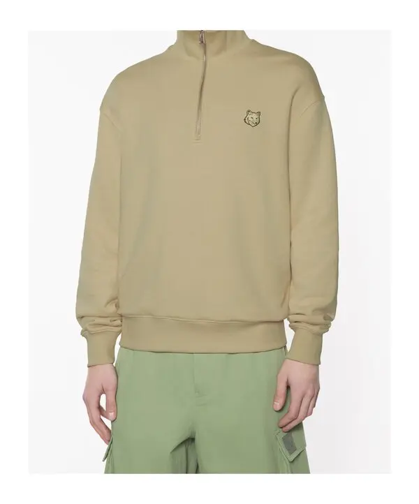 Maison Kitsuné Half Zip Sweatshirt With Embroidered Fox Head