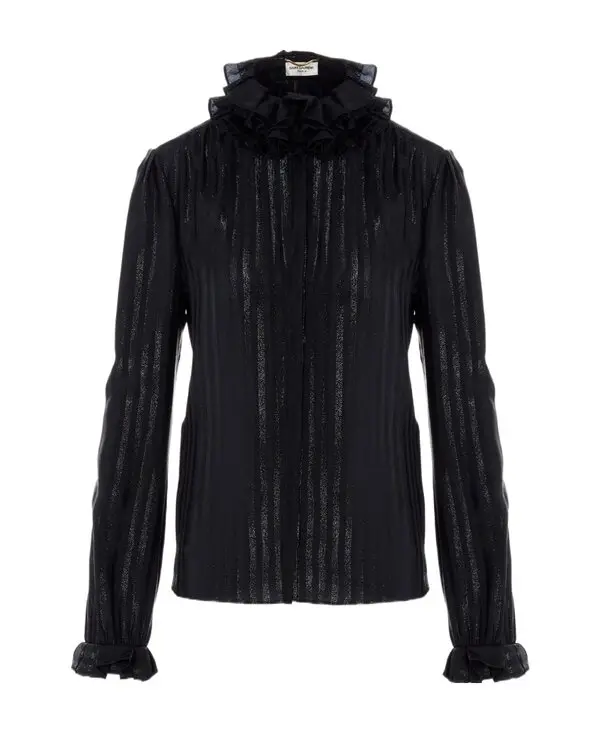 Saint Laurent Ruffle-collar Striped Shirt