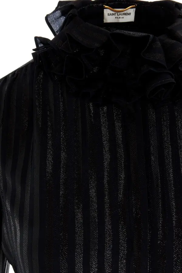 Saint Laurent Ruffle-collar Striped Shirt