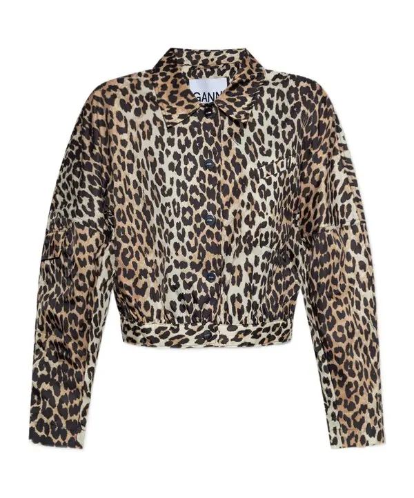 GANNI Leopard Print Jacket - Beige