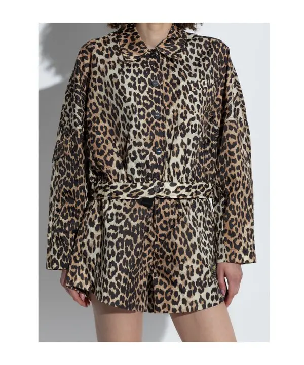 GANNI Leopard Print Jacket - Beige