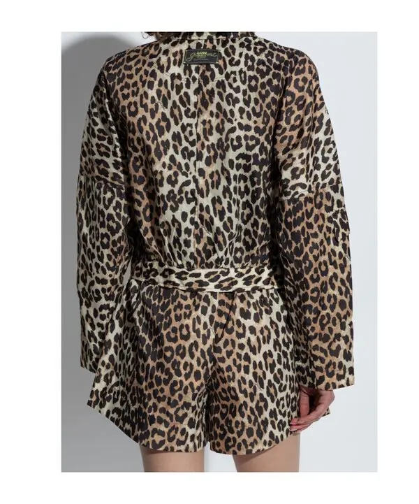 GANNI Leopard Print Jacket - Beige