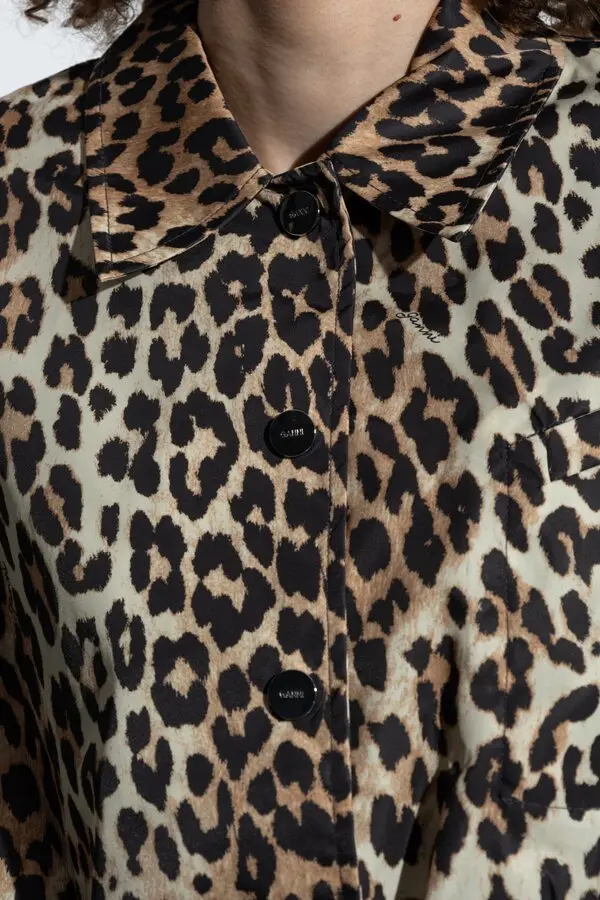 GANNI Leopard Print Jacket - Beige