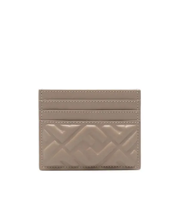 Fendi Dove Nappa Leather Flat Card Case With Ff Motif - Gray