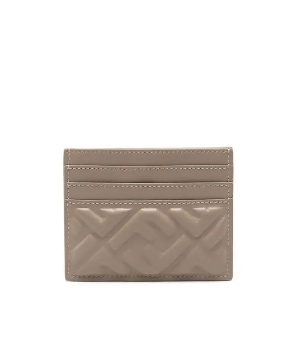 Fendi Dove Nappa Leather Flat Card Case With Ff Motif - Gray