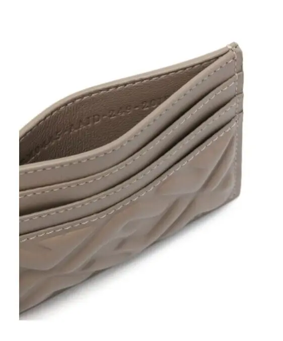 Fendi Dove Nappa Leather Flat Card Case With Ff Motif - Gray