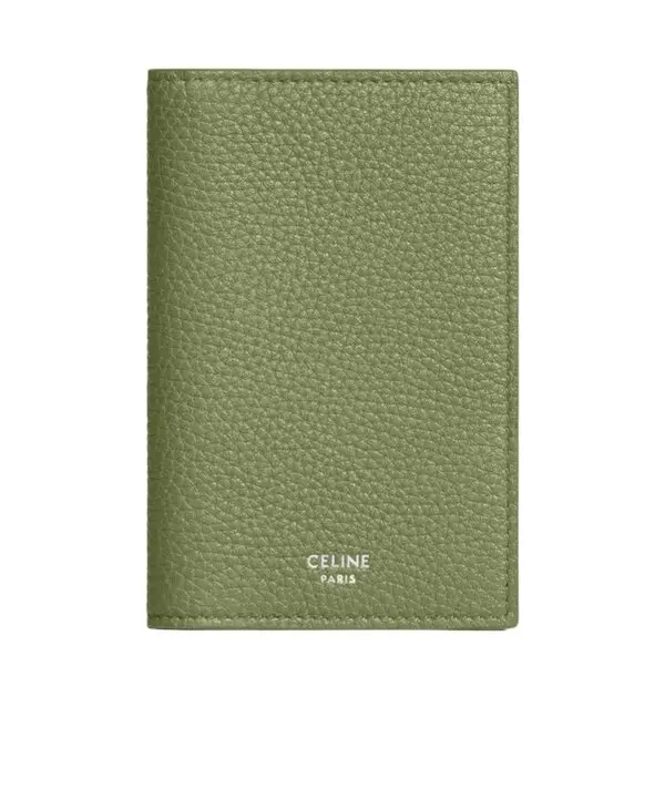 Celine Vertical Card Holder In Grained Calfskin - Light Khaki