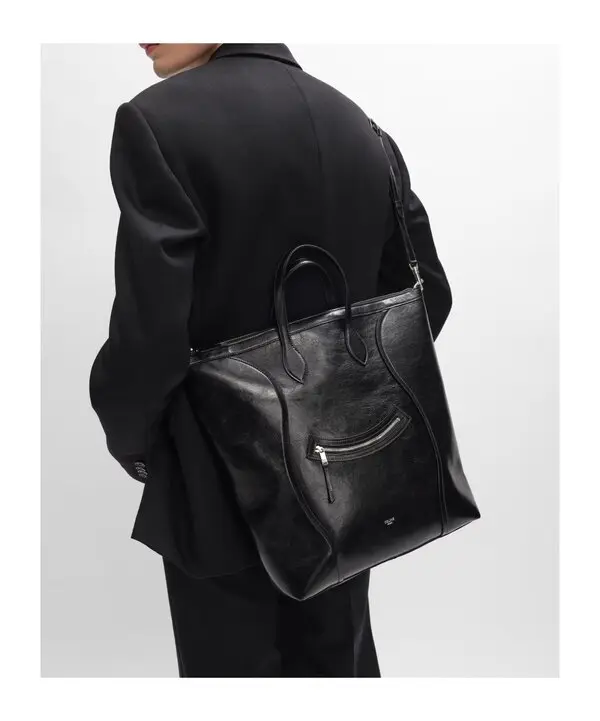 Celine Vertical Cabas Smile Luggage In Shiny Calfskin - Black